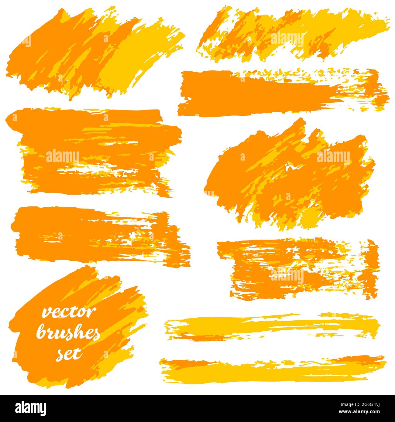 Collection of orange bicolor paint, ink brush strokes, brushes, lines ...
