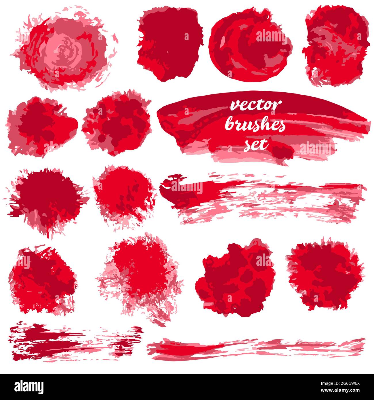 Set of freehand drawing. Collection of red bicolor paint, ink brush ...