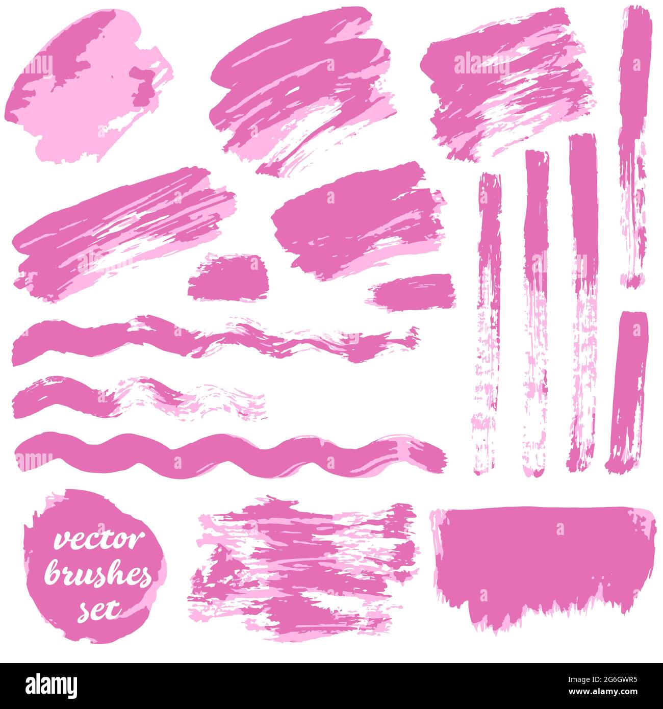 Collection of pink bicolor paint, ink brush strokes, brushes, blots ...