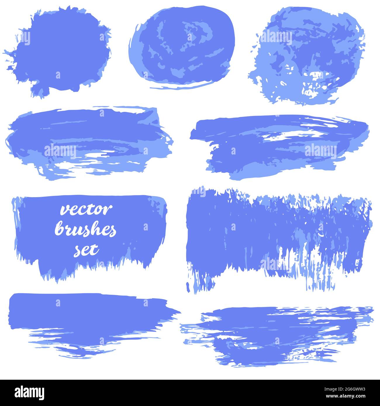Collection of blue bicolor paint, ink brush strokes, brushes Stock ...