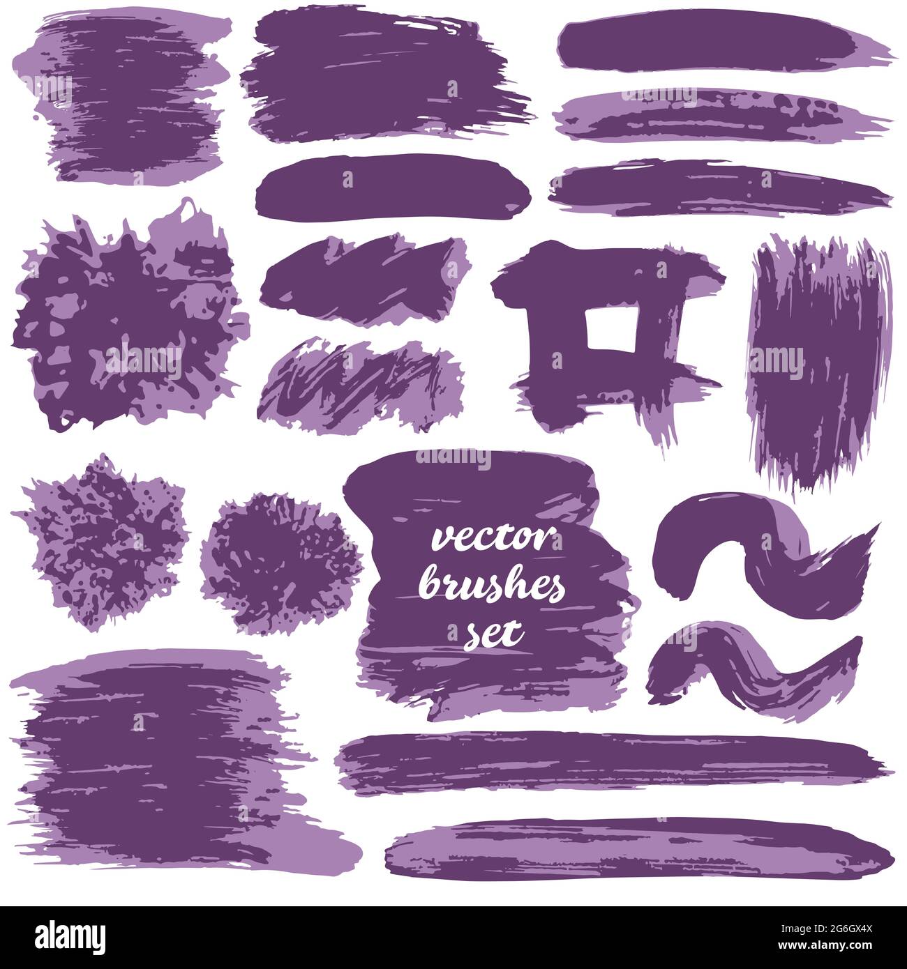 Set of freehand drawing. Collection of purple bicolor paint, ink brush ...