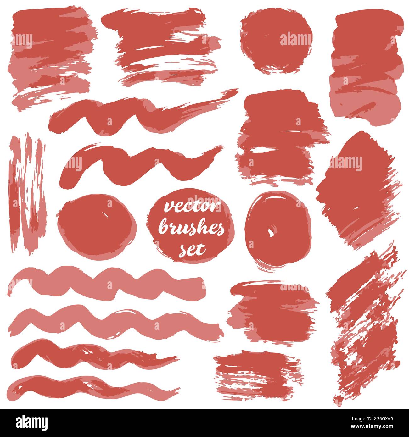 Set of freehand drawing. Collection of red bicolor paint, ink brush ...