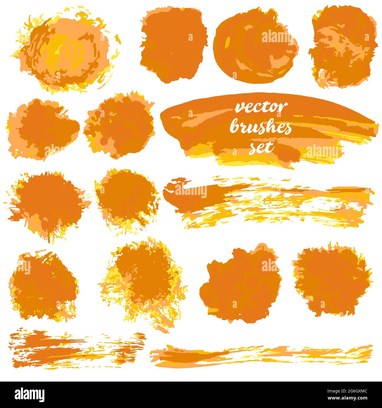 Collection of orange bicolor paint, ink brush strokes, brushes, lines ...
