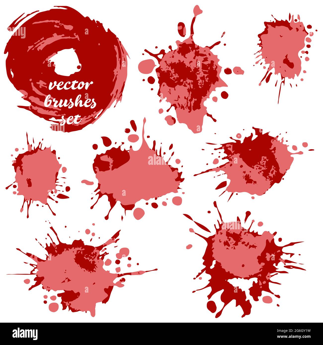 Set of freehand drawing. Collection of red bicolor paint, ink brush ...