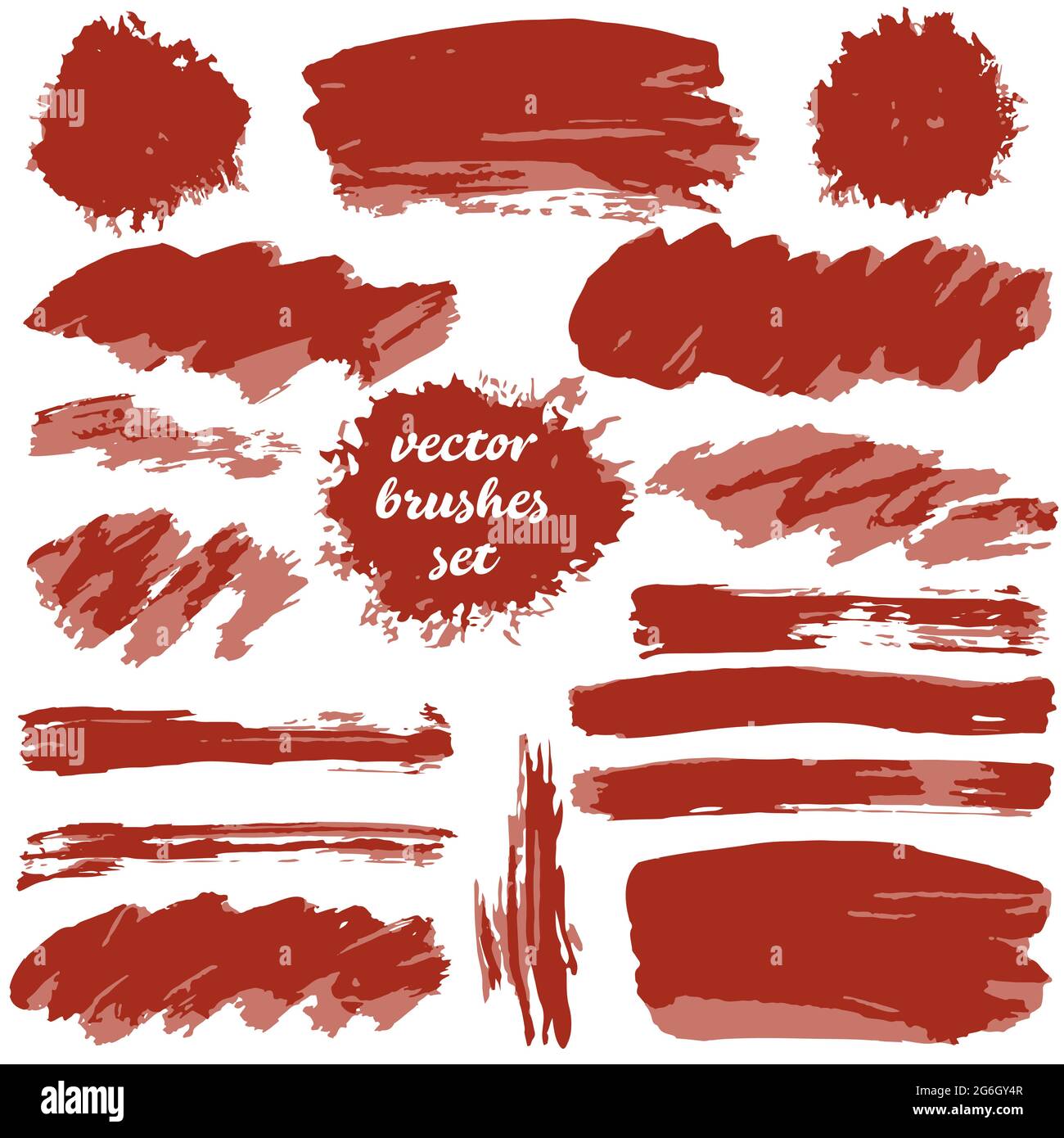 Set of freehand drawing. Collection of red bicolor paint, ink brush ...