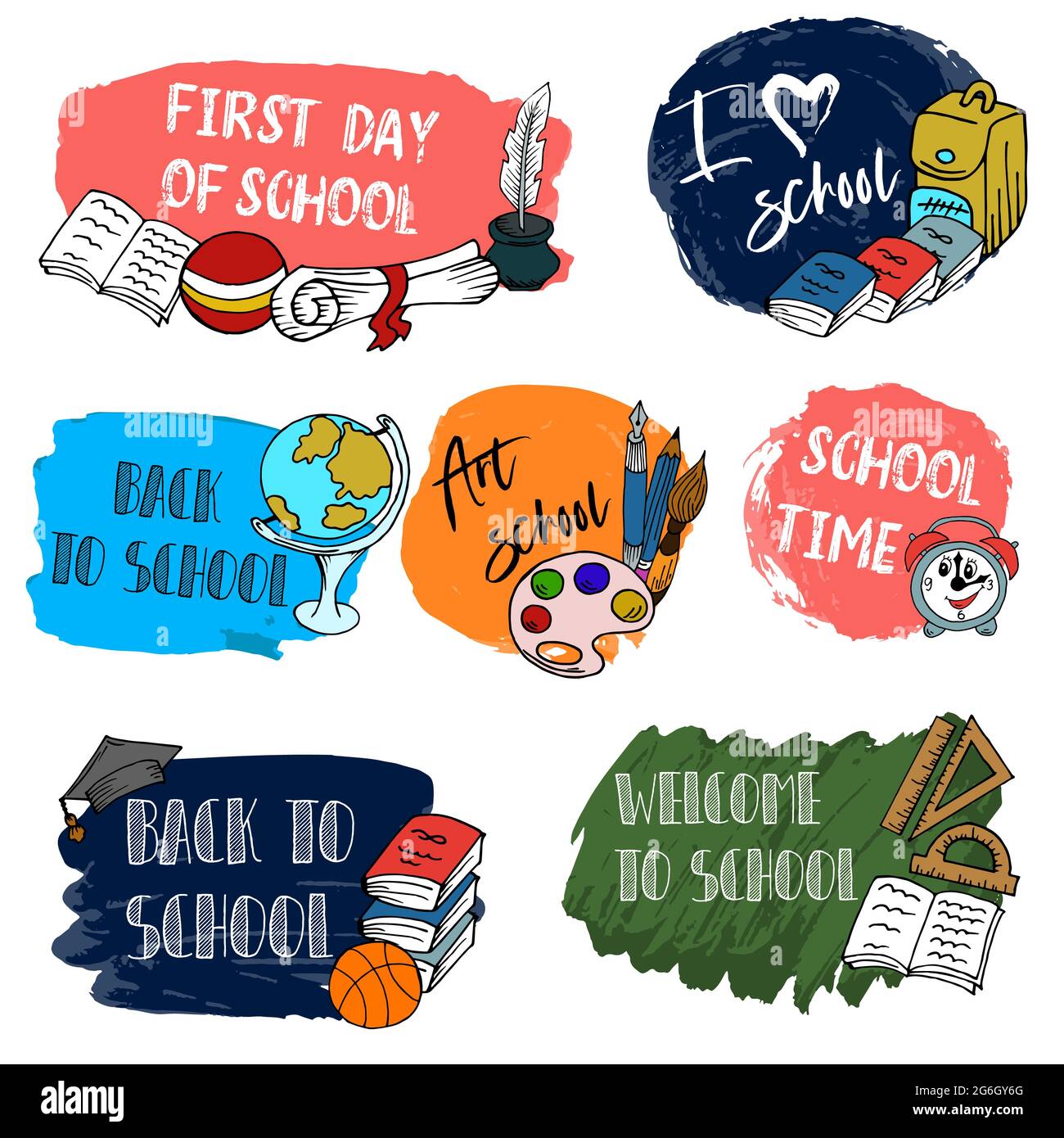 Big set of back to school labels, pins, stickers. Typography emblem ...