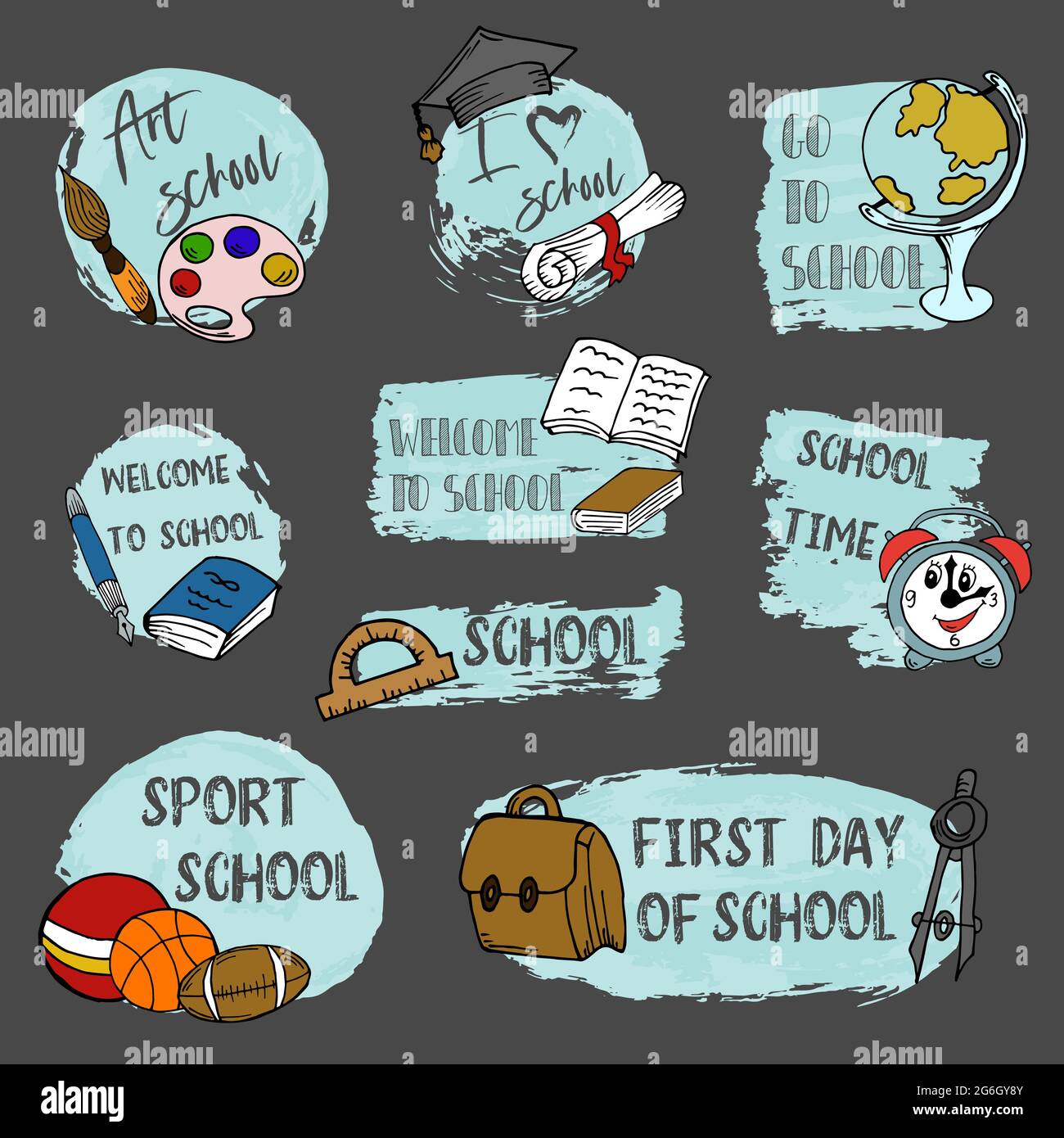 Set of back to school labels, pins. Typography emblem. School ...