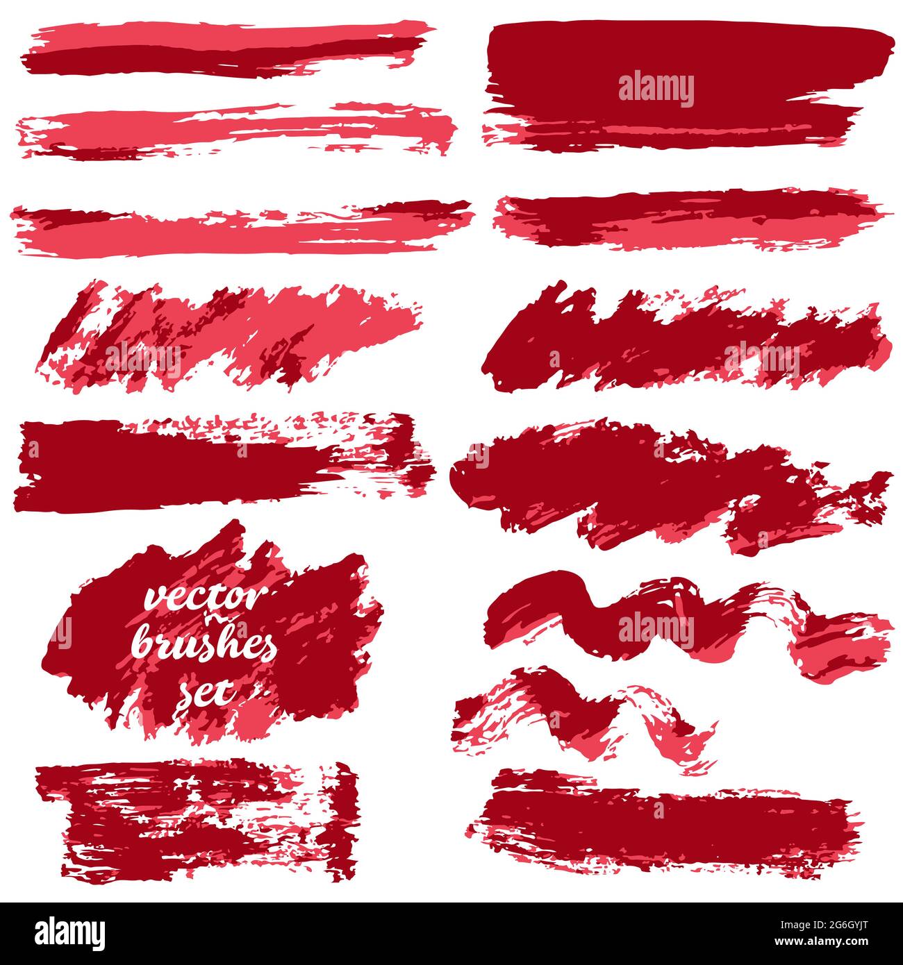 Set of freehand drawing. Collection of red bicolor paint, ink brush ...