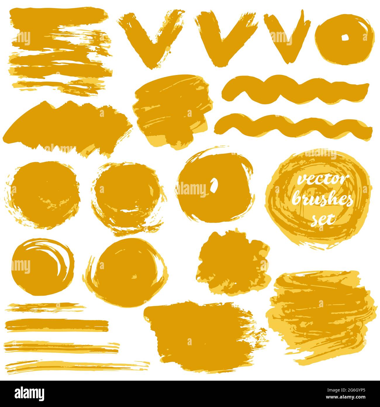Collection of orange bicolor paint, ink brush strokes, brushes, lines ...