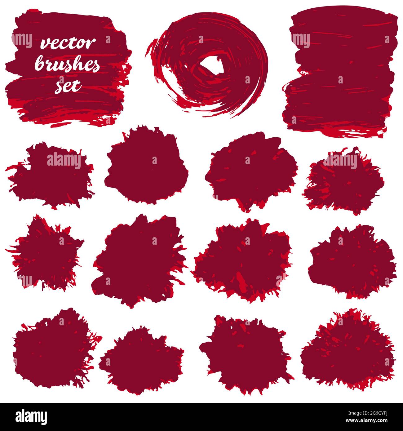 Set of freehand drawing. Collection of red bicolor paint, ink brush ...