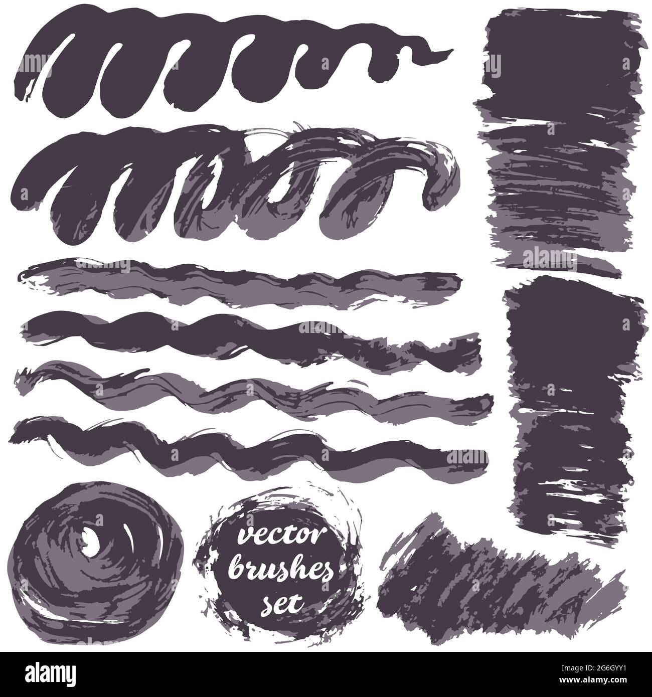 Collection of black bicolor paint, ink brush strokes, brushes, blots ...