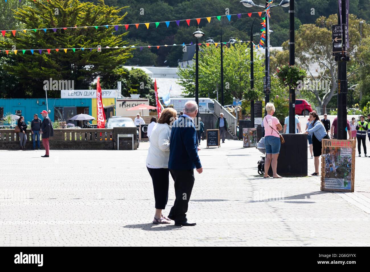 Truro, UK. 6th July, 2021. People enjoy the sunshine in Truro, Cornwall ...