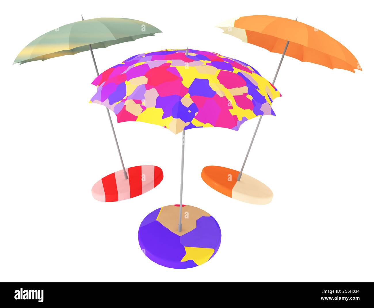 Three colorful parasols isolated on white background Stock Photo - Alamy
