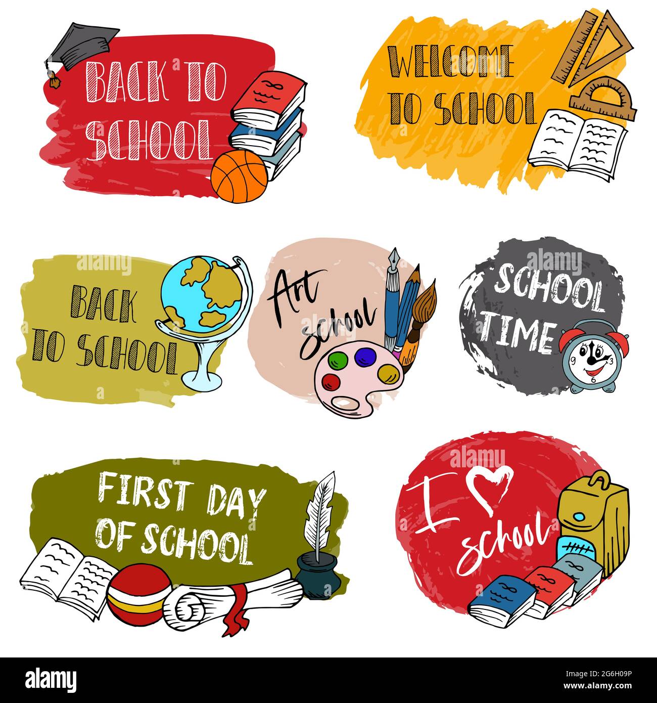 Set of back to school labels, pins. Typography emblem. School ...