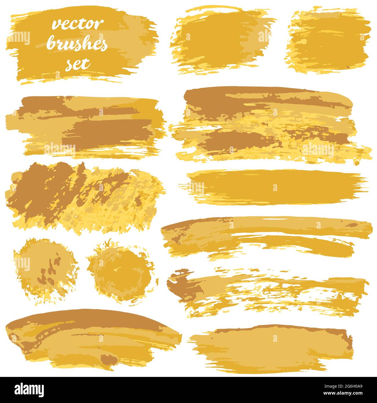 Collection of orange bicolor paint, ink brush strokes, brushes, lines ...