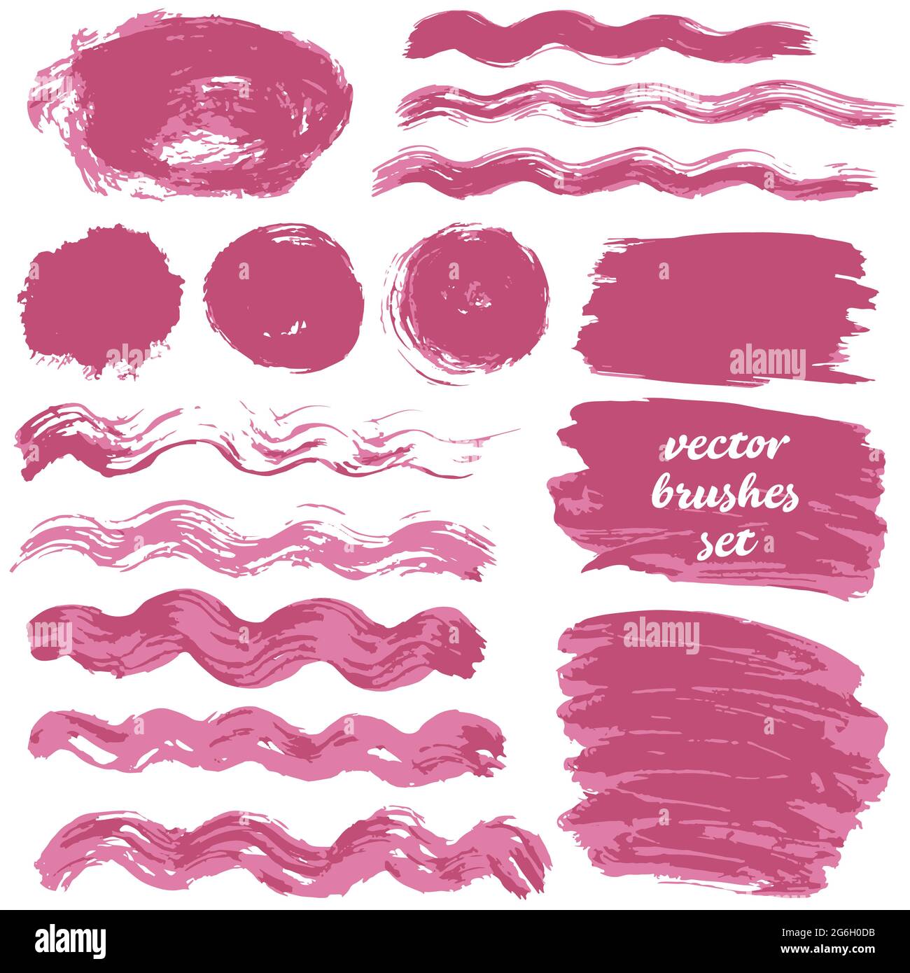 Collection of pink bicolor paint, ink brush strokes, brushes, blots ...