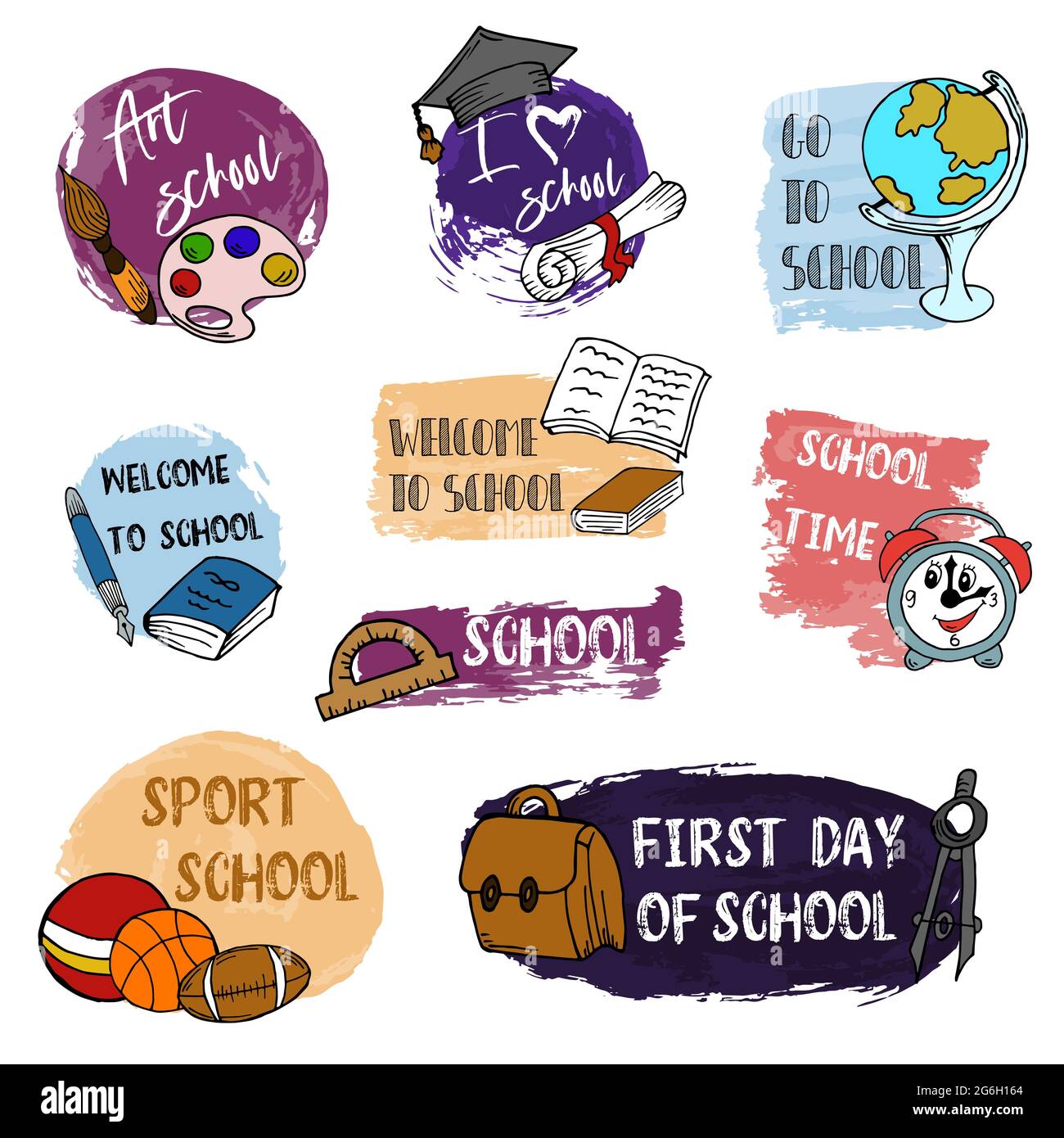 Set of back to school labels, pins. Typography emblem. School ...