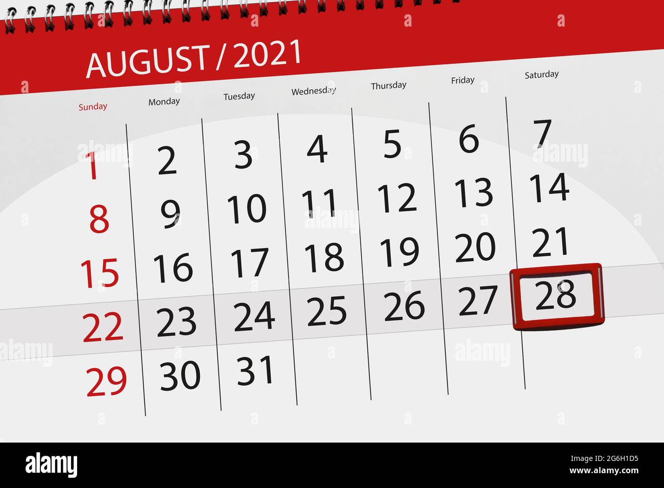 Calendar planner for the month august 2021, deadline day, 28, saturday ...