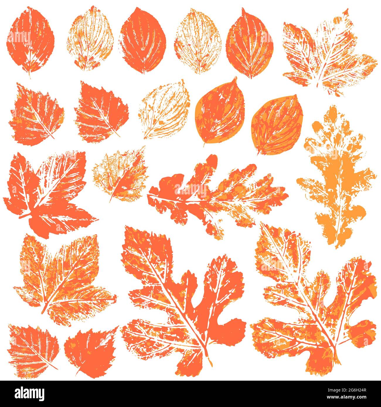 Set of vector drawings with acrylic paints. Collection of autumn leaves ...