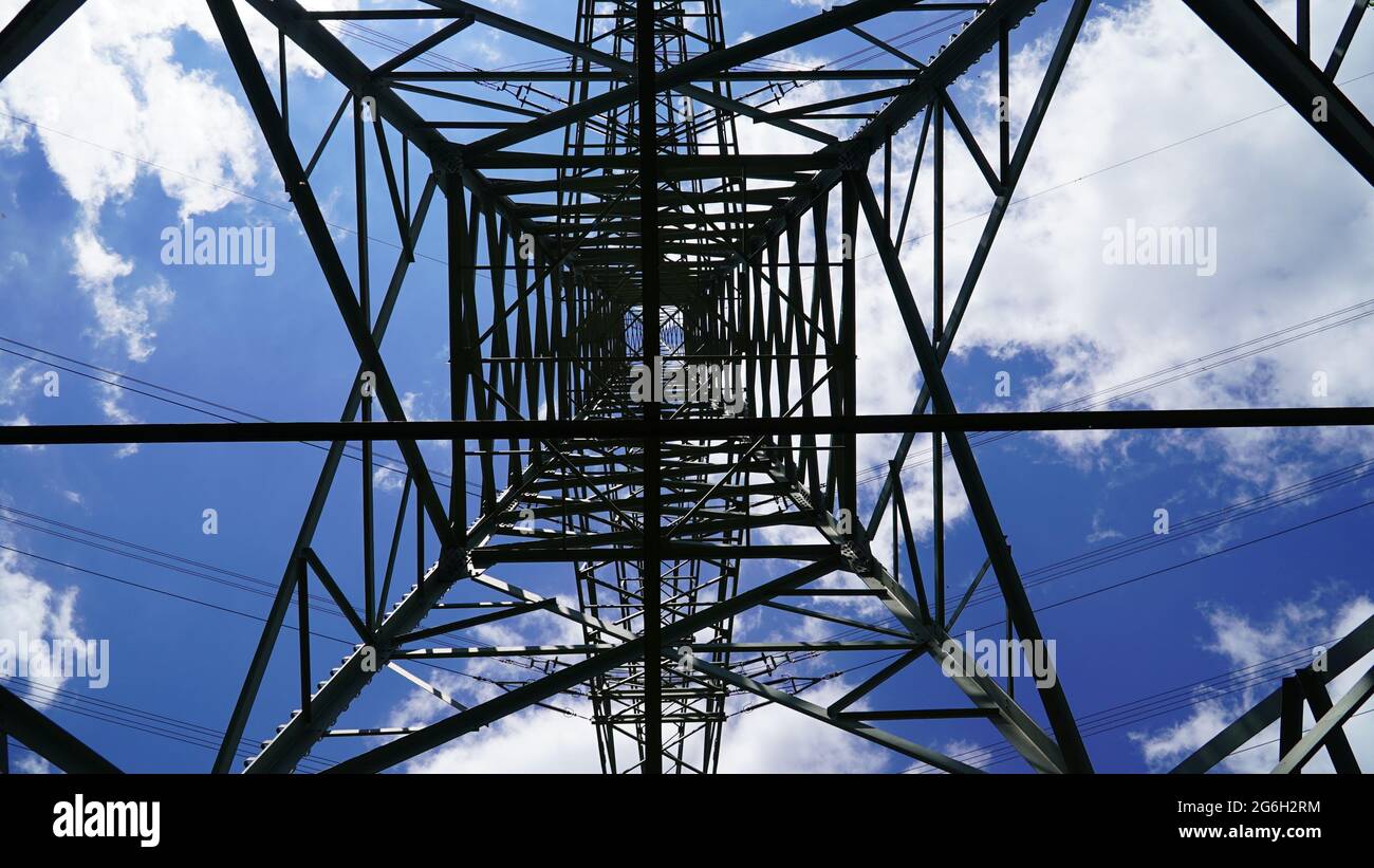 Troisdorf Germany end of May 2021 Low angle view of an electricity ...