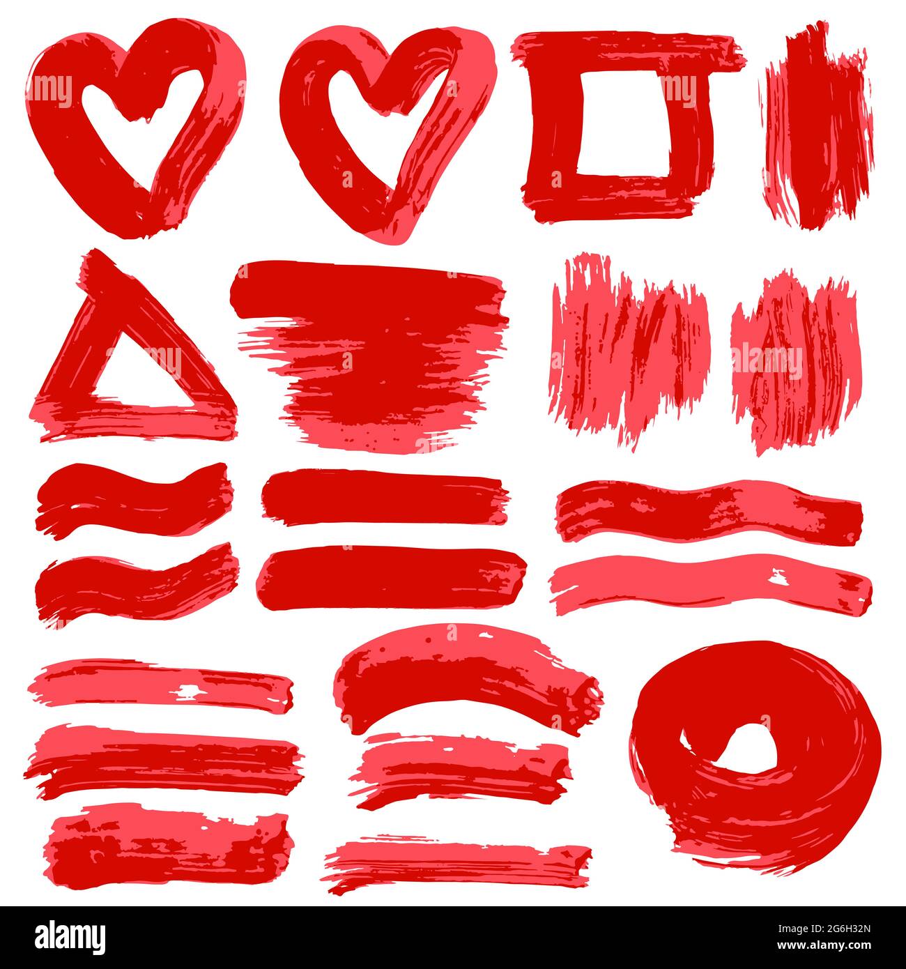 Collection of red paint, ink, brush strokes, brushes, lines, grungy ...
