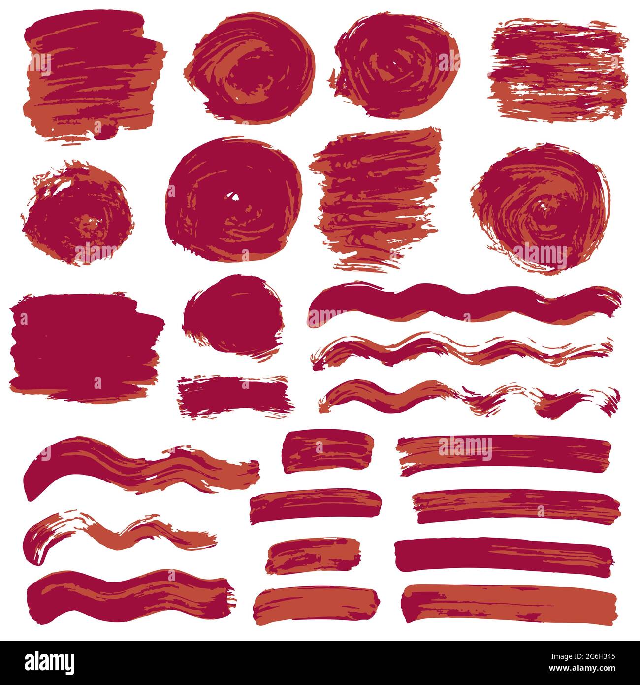 Collection of red paint, ink, brush strokes, brushes, lines, grungy ...