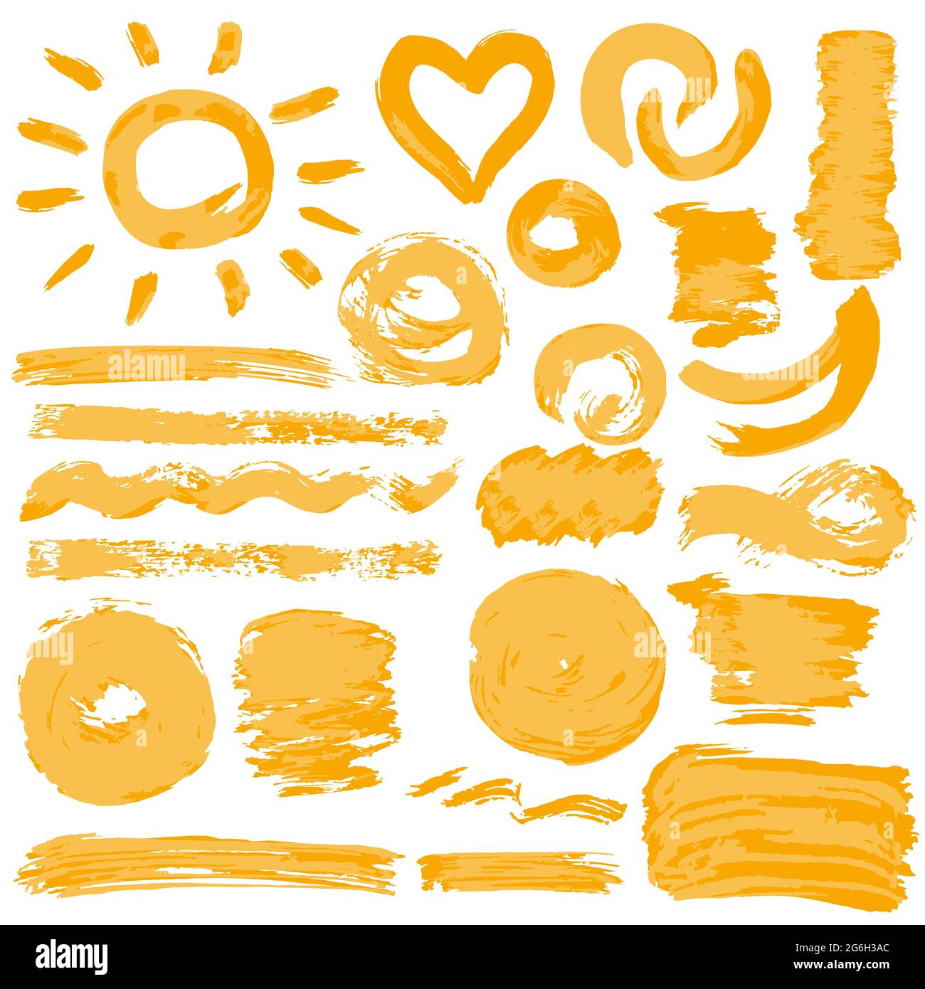 Collection of orange paint, ink, brush strokes, brushes, lines, grungy ...