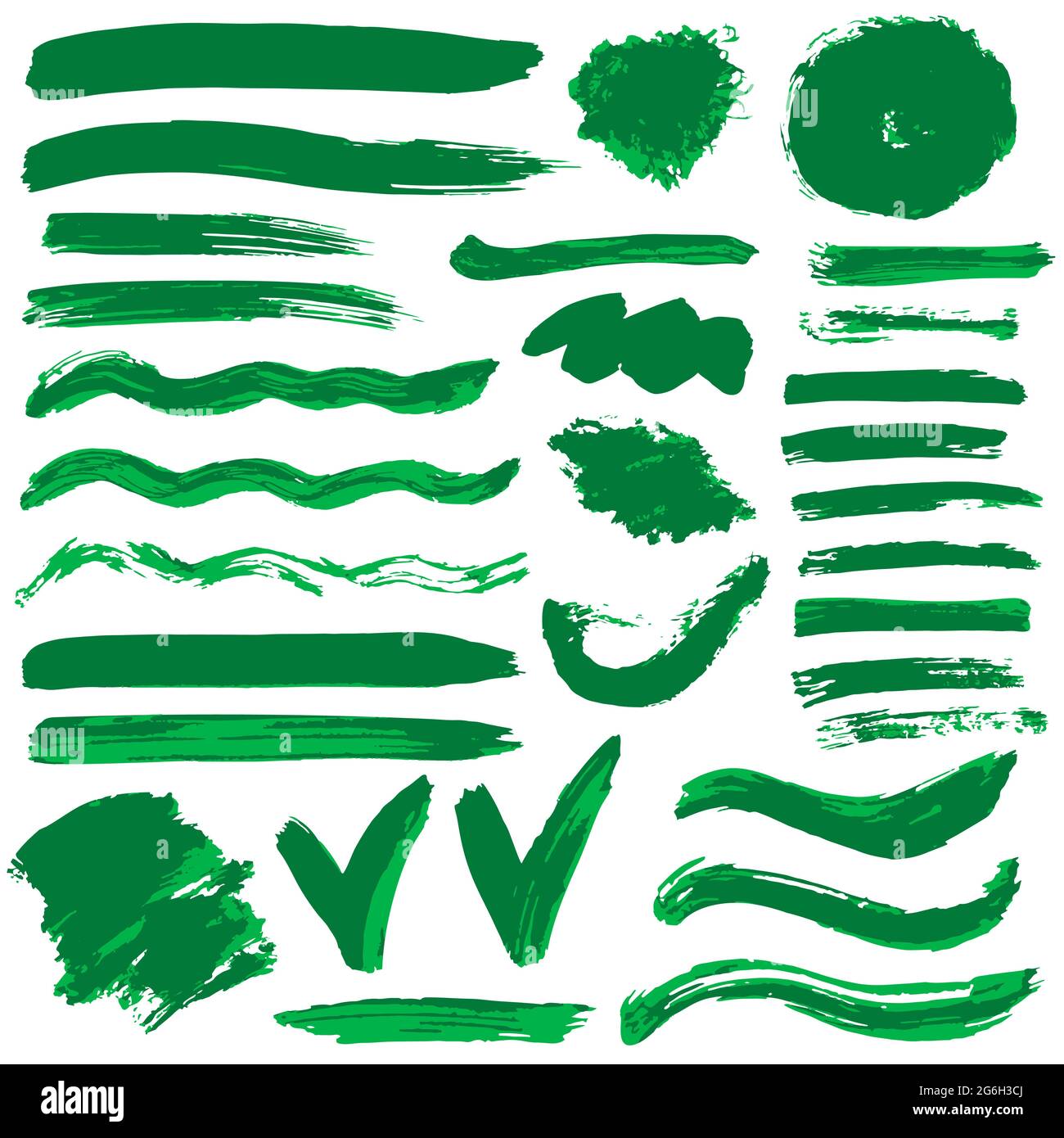 Collection of green paint, ink, brush strokes, brushes, lines, grungy ...