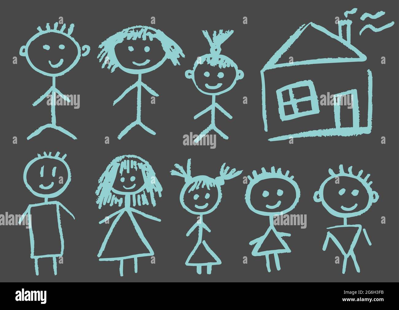 Cute childish drawing with wax crayons on a white background. Pastel ...