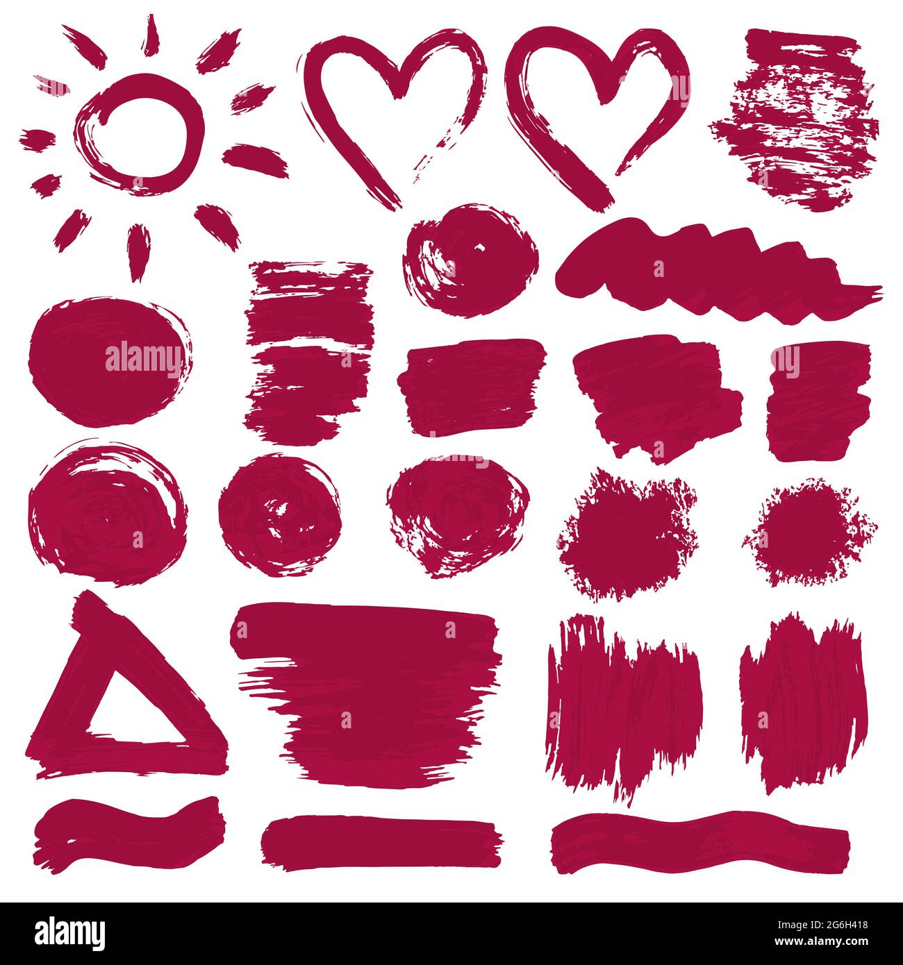 Collection of red paint, ink, brush strokes, brushes, lines, grungy ...