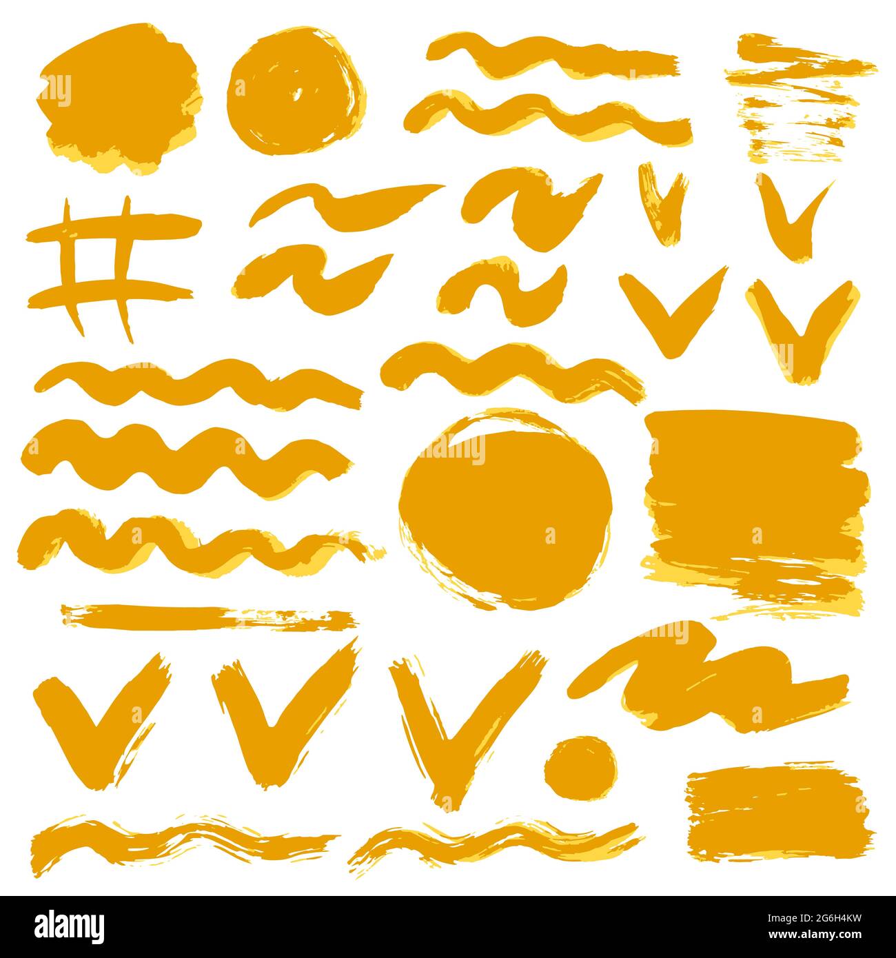 Collection of orange paint, ink, brush strokes, brushes, lines, grungy ...