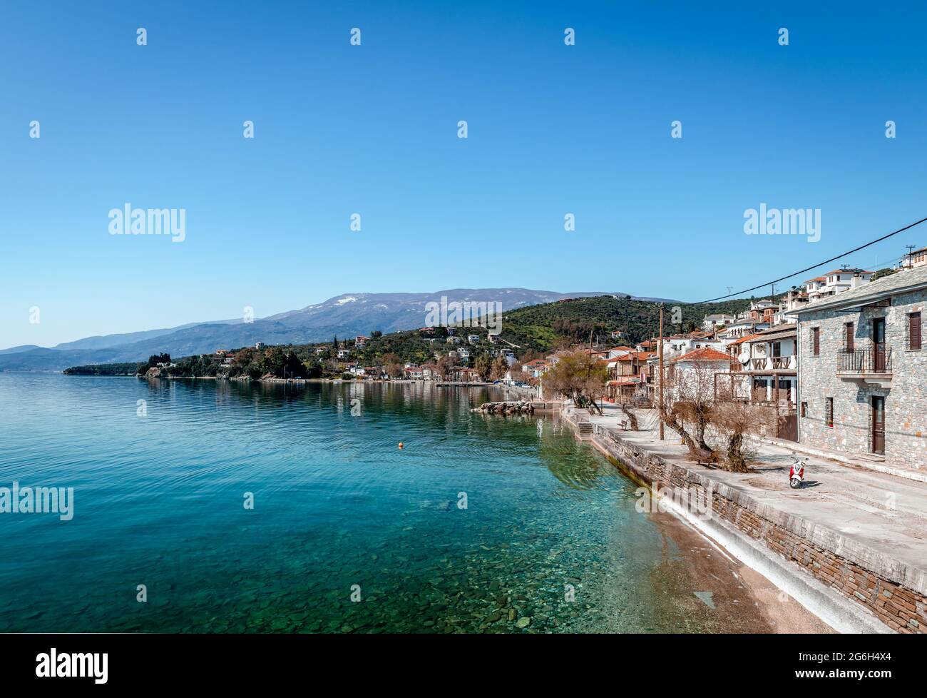 The waterfront of Afissos, a small, traditional village on the southern ...