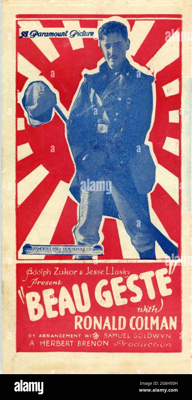 Front of British Herald / Flyer for RONALD COLMAN in BEAU GESTE 1926 ...