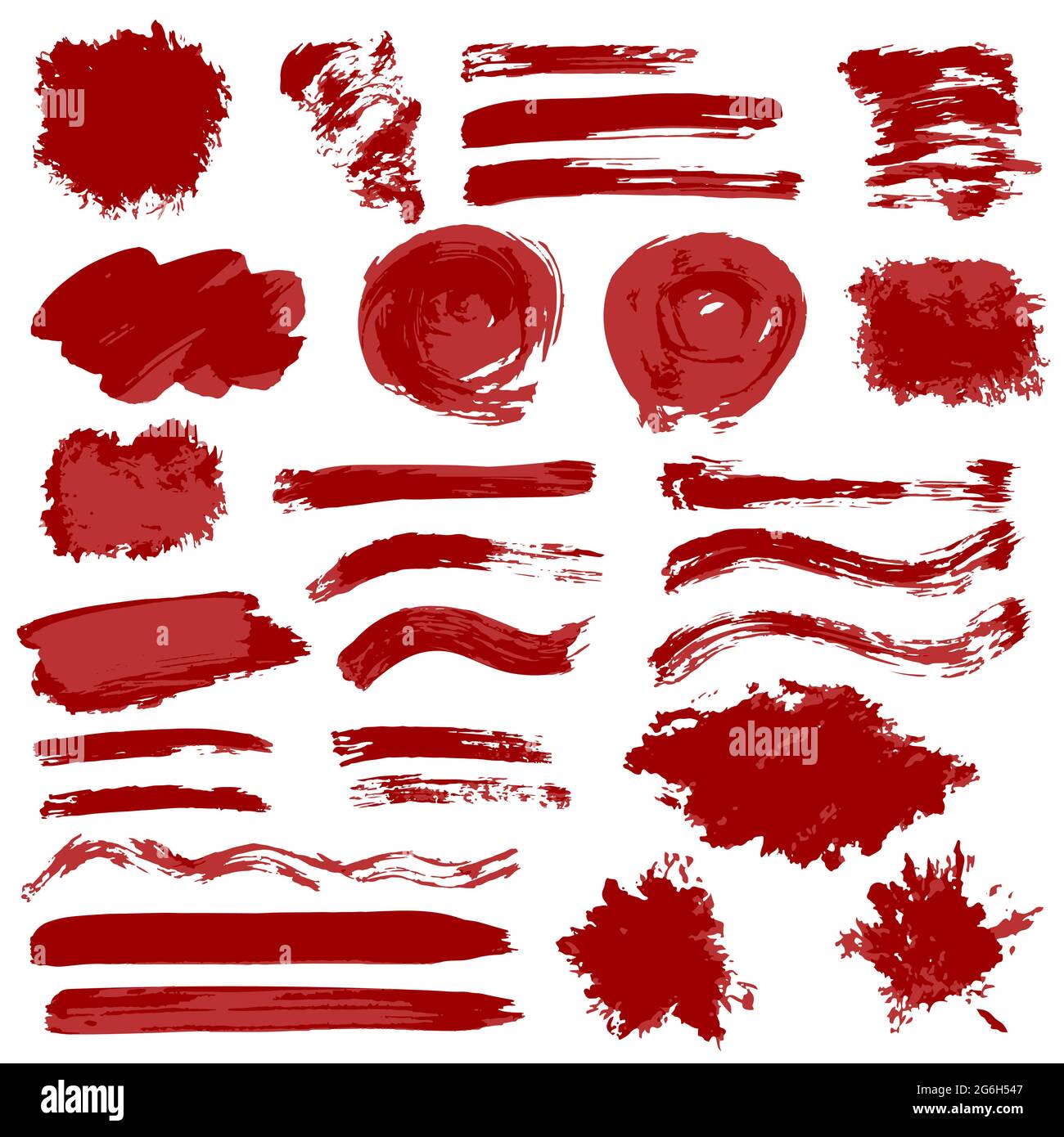 Collection of red ink, ink, brush strokes, brushes, lines, grungy ...