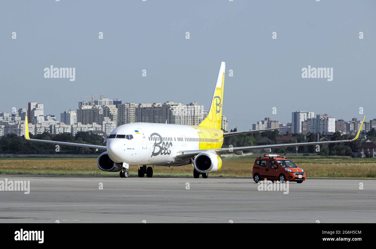 KYIV, UKRAINE - JUNE 24, 2021 - A plane is seen on the airfield at the ...