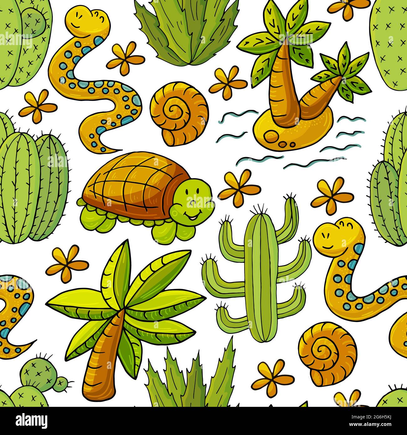 Seamless botanical illustration. Tropical pattern of different cacti ...