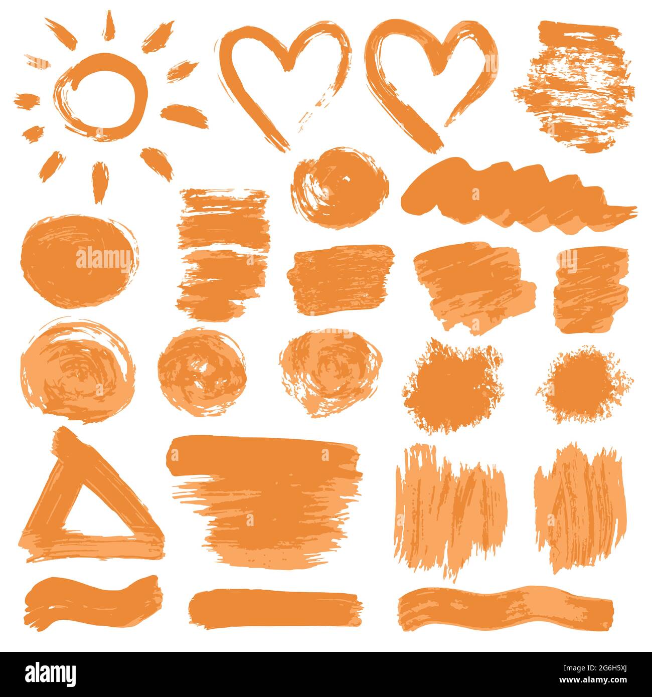 Collection of orange paint, ink, brush strokes, brushes, lines, grungy ...
