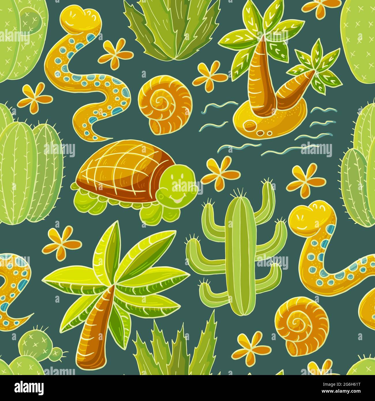 Seamless botanical illustration. Tropical pattern of various cacti ...
