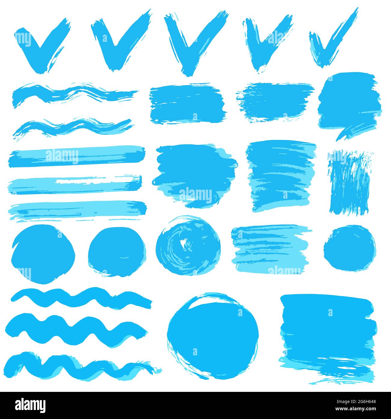 Collection of blue paint, ink, brush strokes, brushes, lines, grungy ...