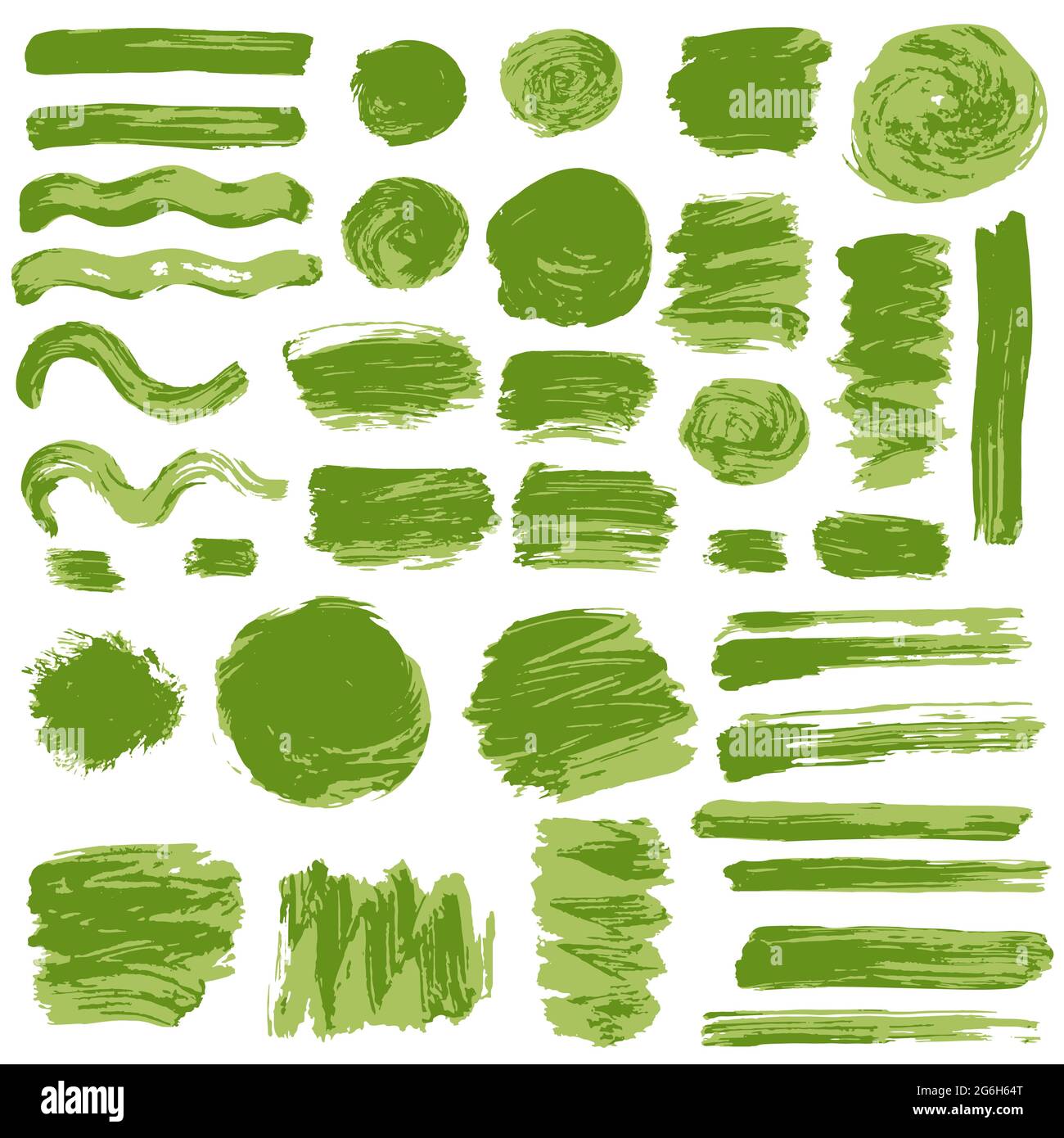 Collection of green paint, ink, brush strokes, brushes, lines, grungy ...