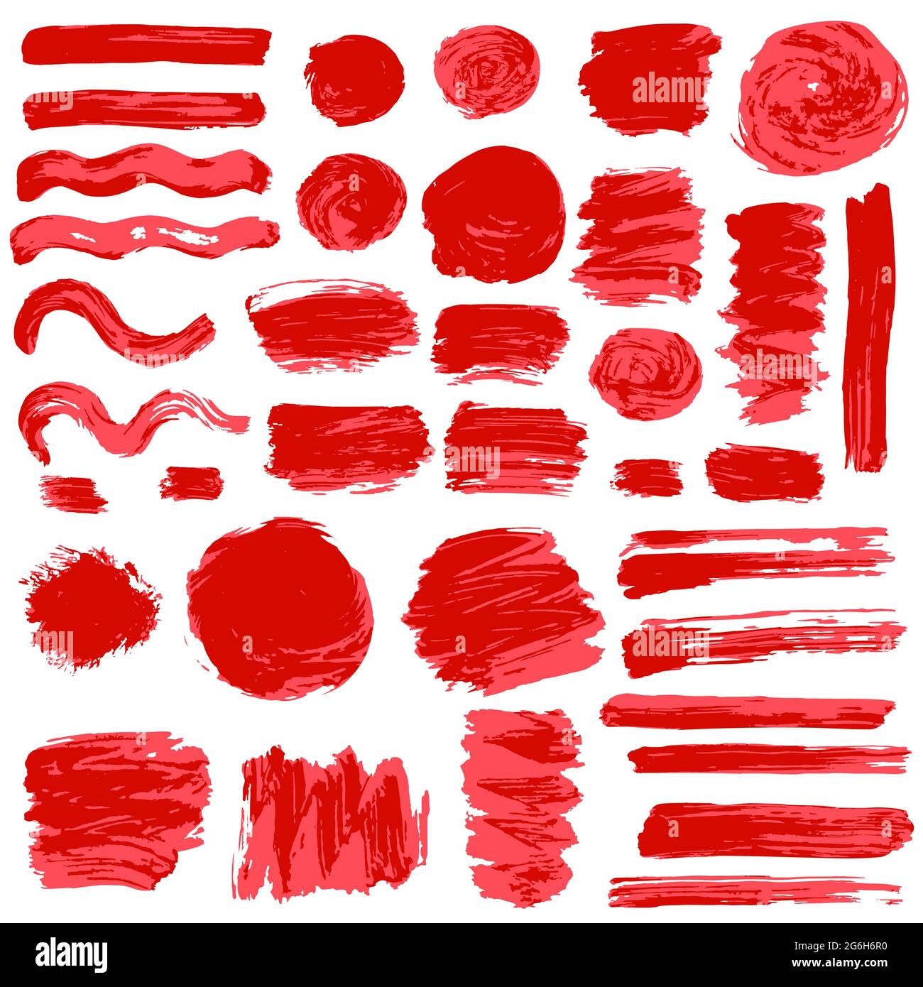 Collection of red ink, ink, brush strokes, brushes, lines, grungy ...