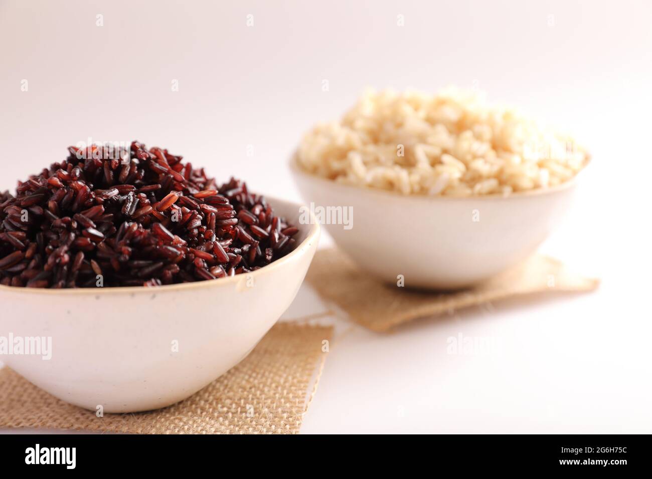 Organic boiled brown rice on bowl isolated in white background Stock ...