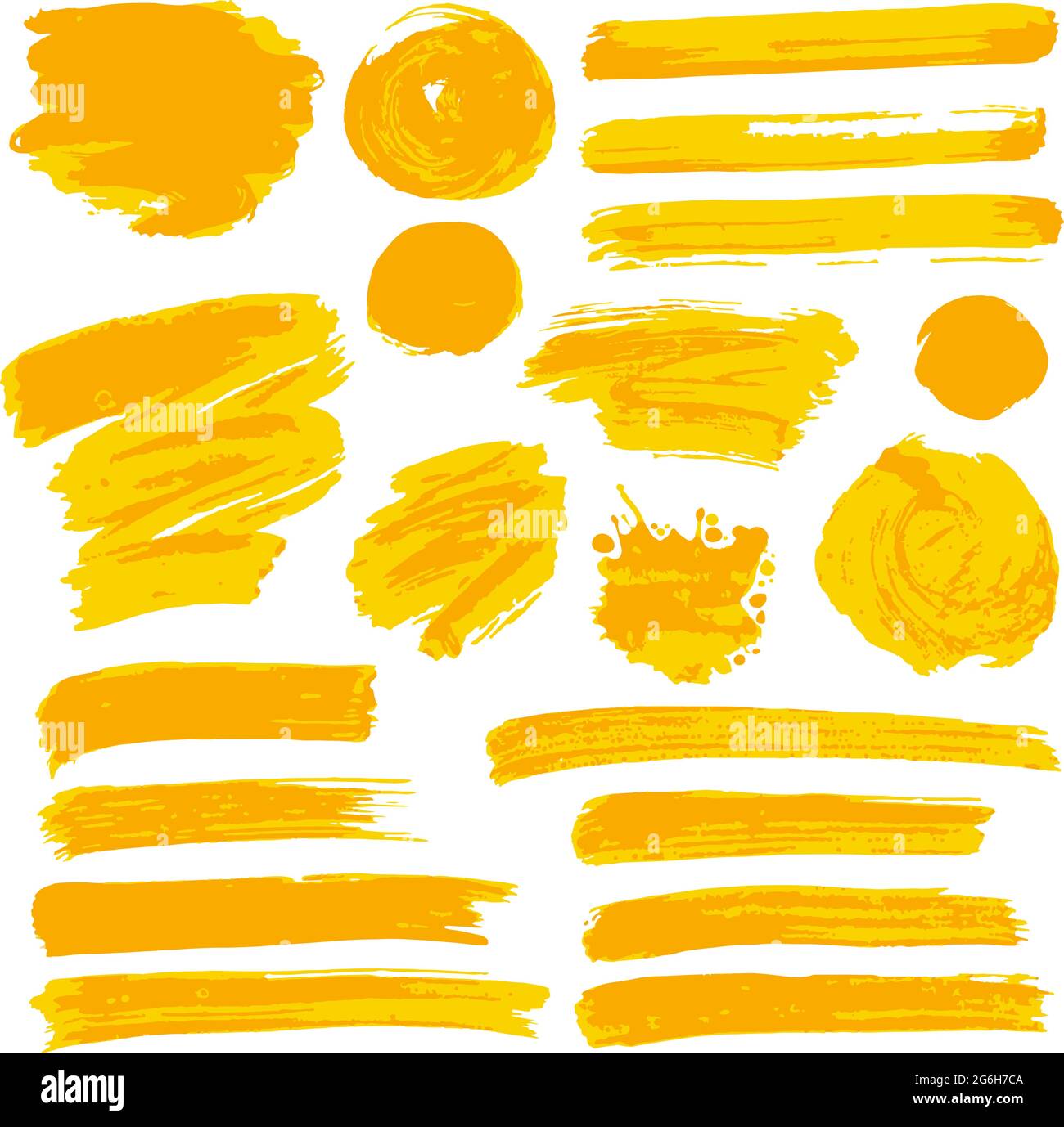 Collection of orange paint, ink, brush strokes, brushes, lines, grungy ...