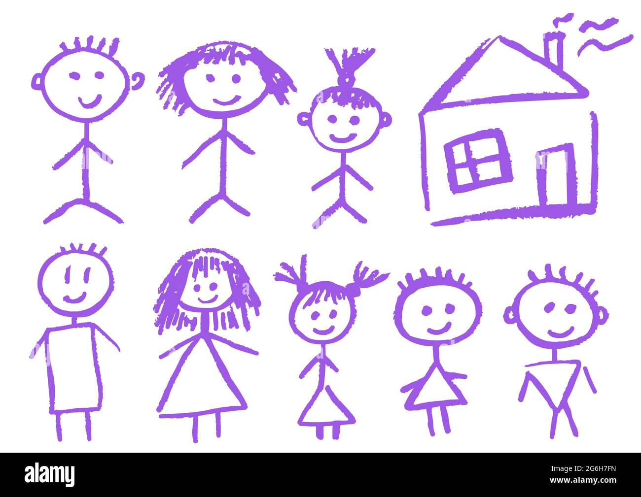 Cute childish drawing with wax crayons on a white background. Pastel ...