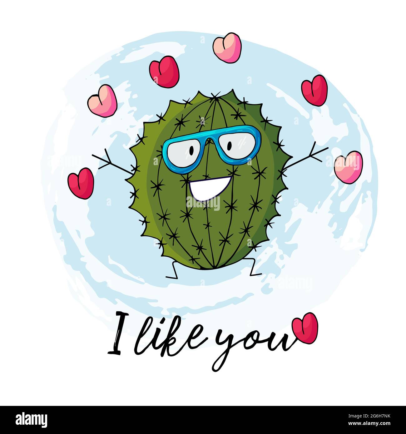 Cute vector illustration. Cartoon cactus. Stylish cactus with glasses ...