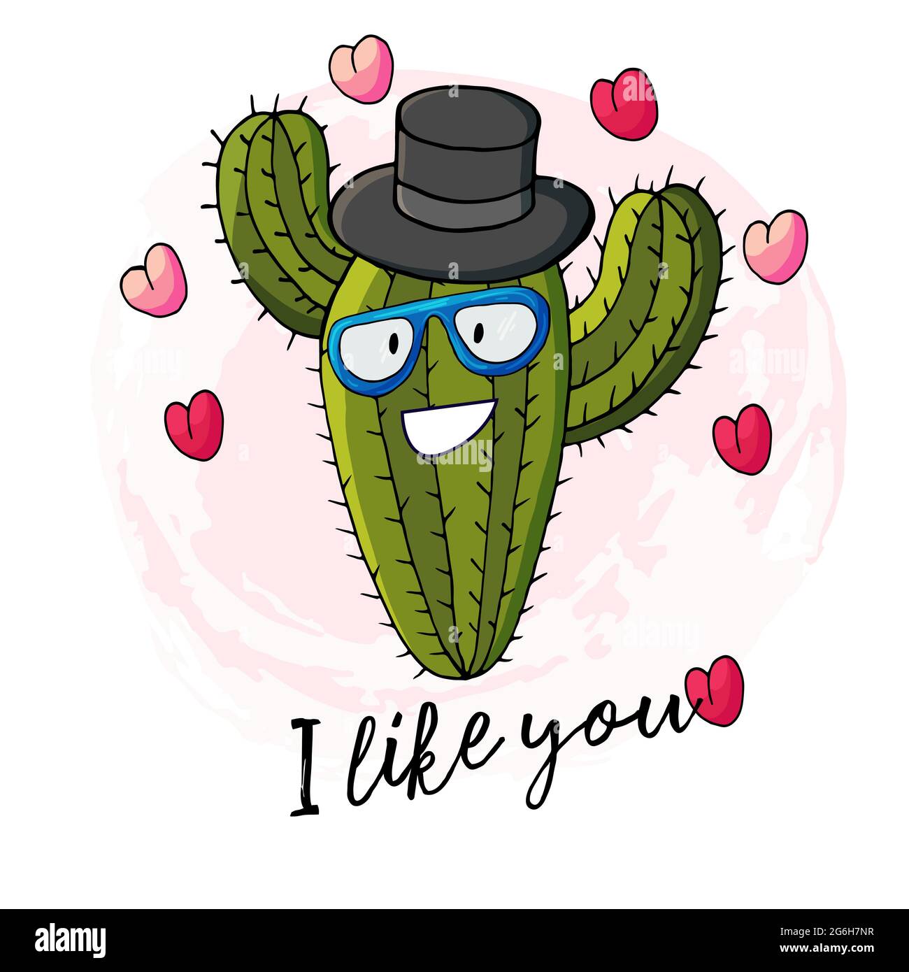 Cute vector illustration. Cartoon cactus. Stylish cactus in a hat and ...