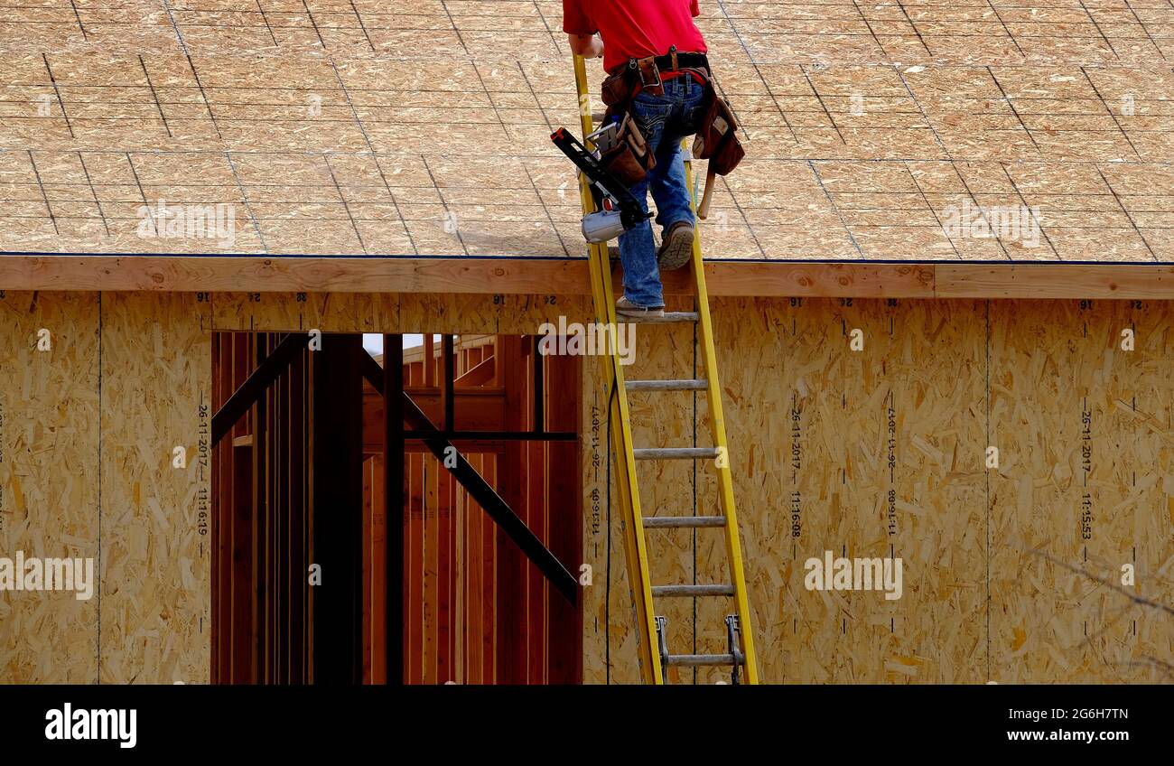 Construction worker holding ladder hi-res stock photography and images ...