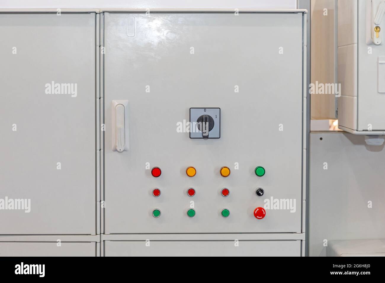 Electric Power Box Exterior With Main Switch and Control Buttons Stock ...
