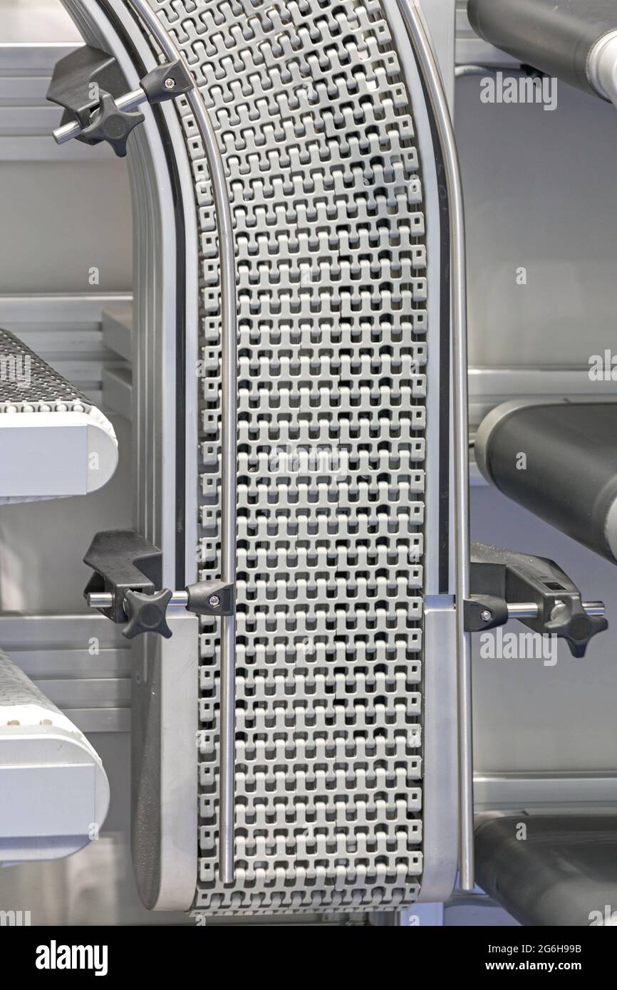 Plastic Conveyor Belt at Factory Production Line Top View Stock Photo ...