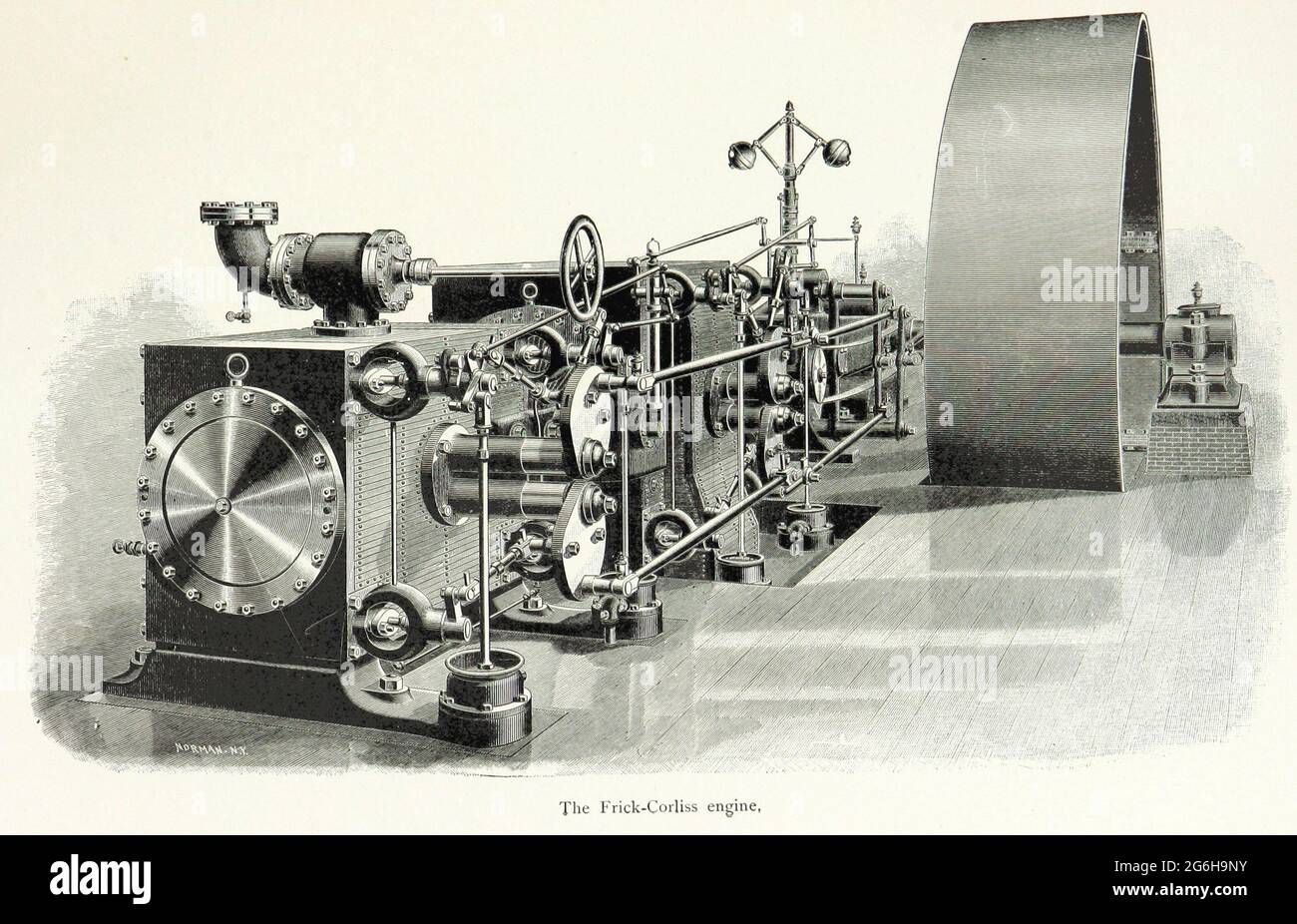 An antique illustration of the Frick Corless Engline, aka Corliss Steam ...